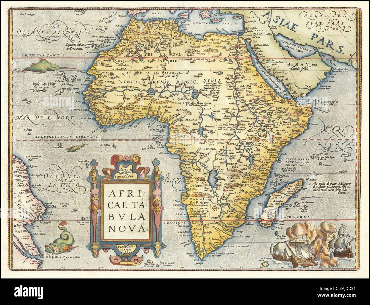 This 1595 map by Abraham Ortelius, titled 'Africae Tabula Nova,' is ...