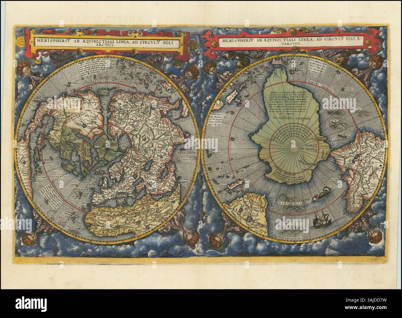 Cornelis de Jode's 1593 map, 'Hemispheriu ab Aequinoctiali Linea, ad ...