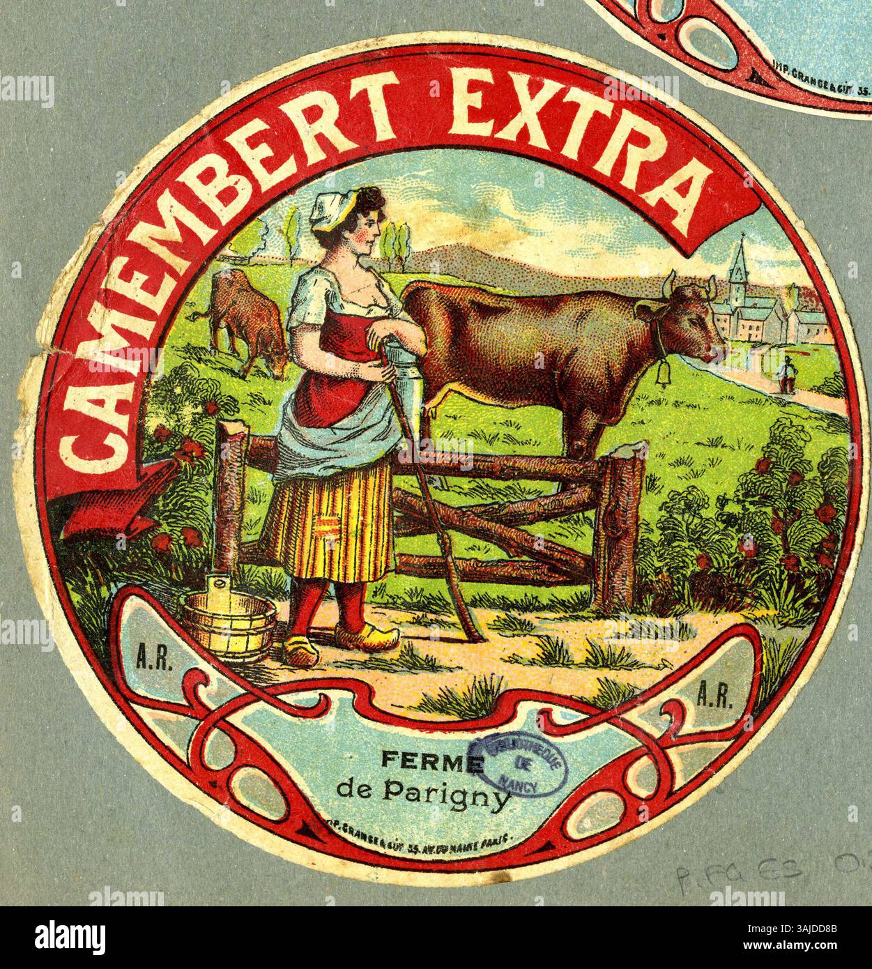 A print from 1900-1950 titled 'Camembert extra,' created by Grange ...