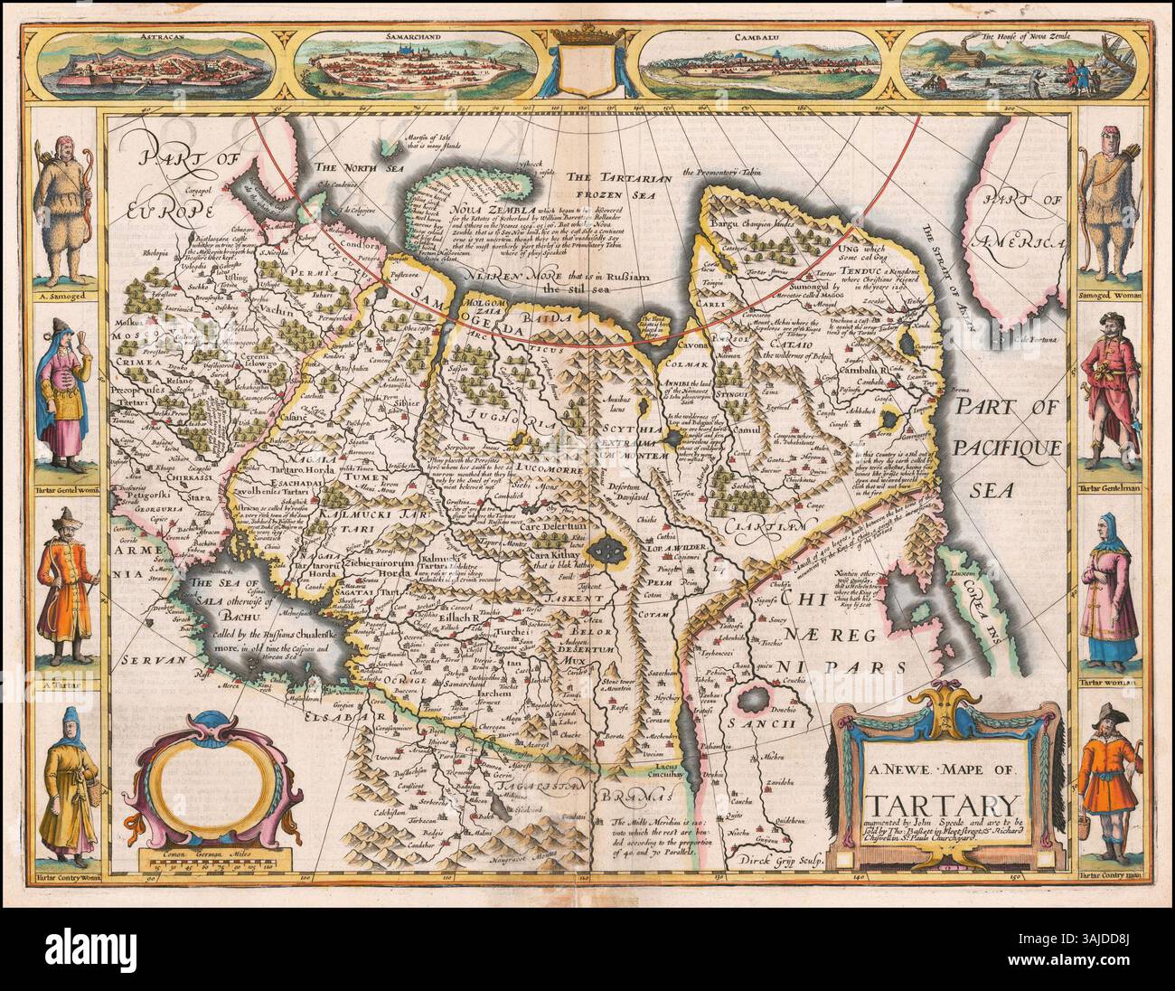 This 1626 map by John Speed offers a detailed depiction of Tartary, a ...
