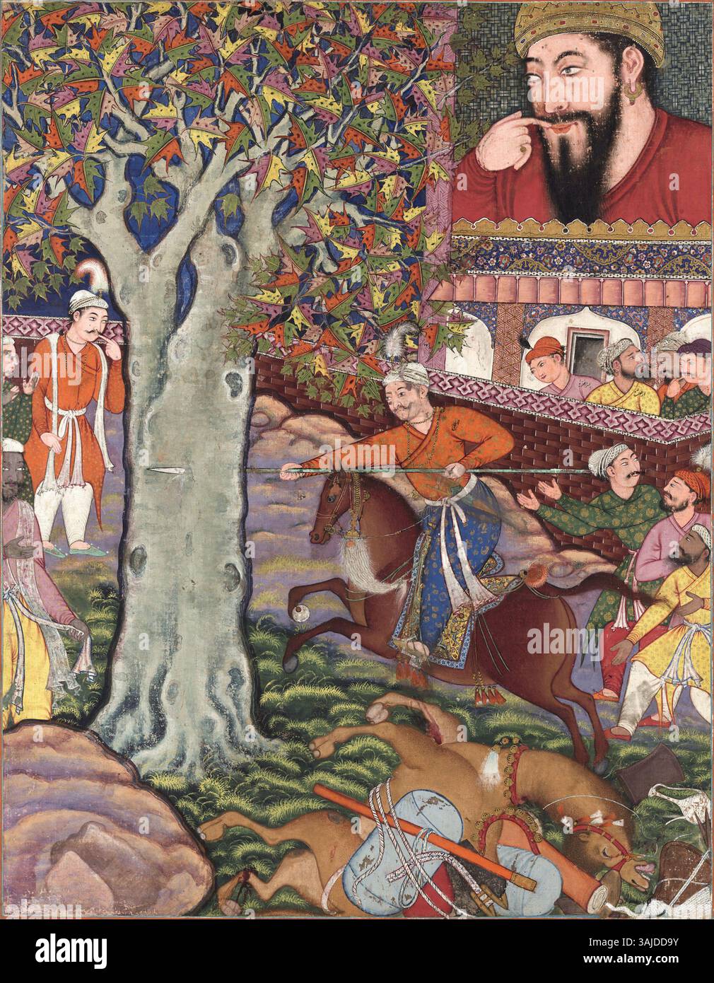 This folio from the 'Hamzanama' depicts Mahlaj showing his strength to ...