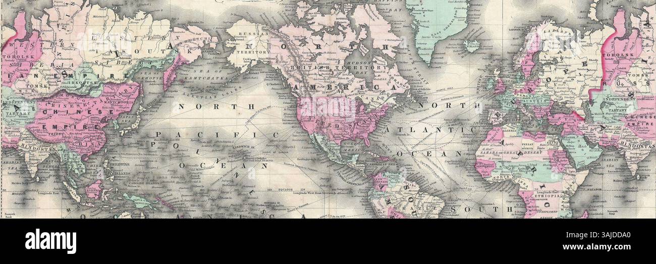 Alvin Jewett Johnson’s 1862 map of the world on Mercator's projection ...