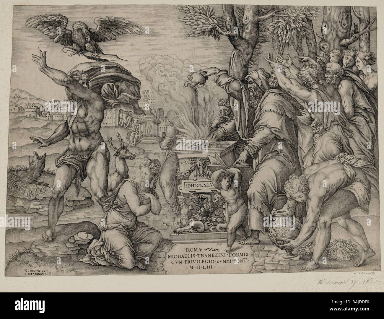 A print depicting the sacrifice of Iphigenia, with a priest performing ...