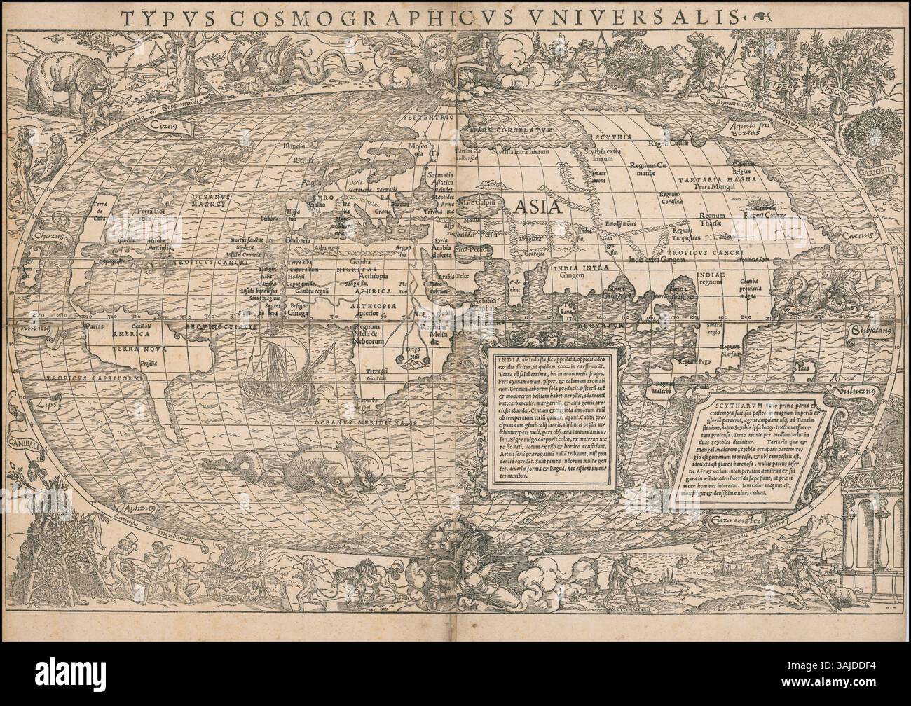 Sebastian Munster's 1532 world map presents the known continents of ...