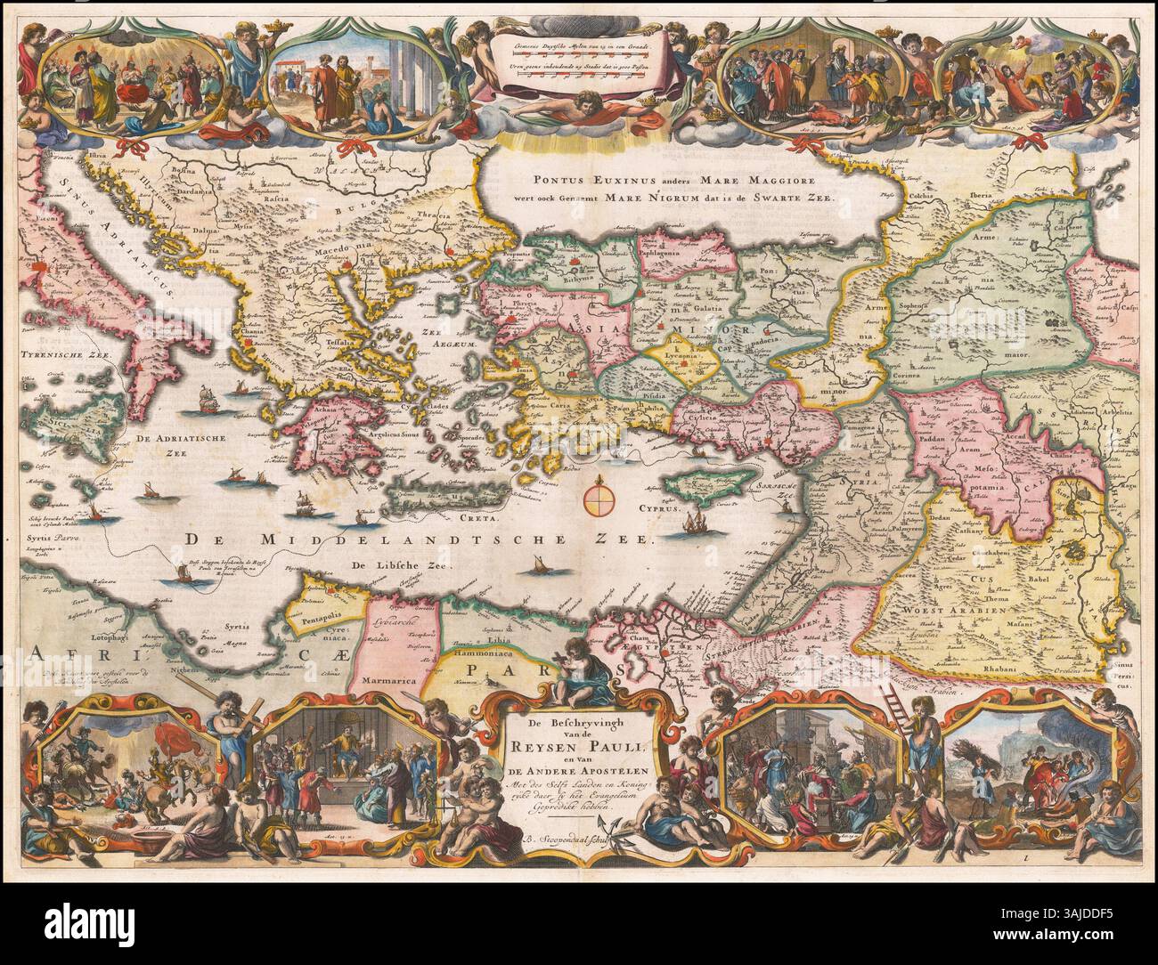 A 1695 Dutch map of the Eastern Mediterranean illustrating the travels ...
