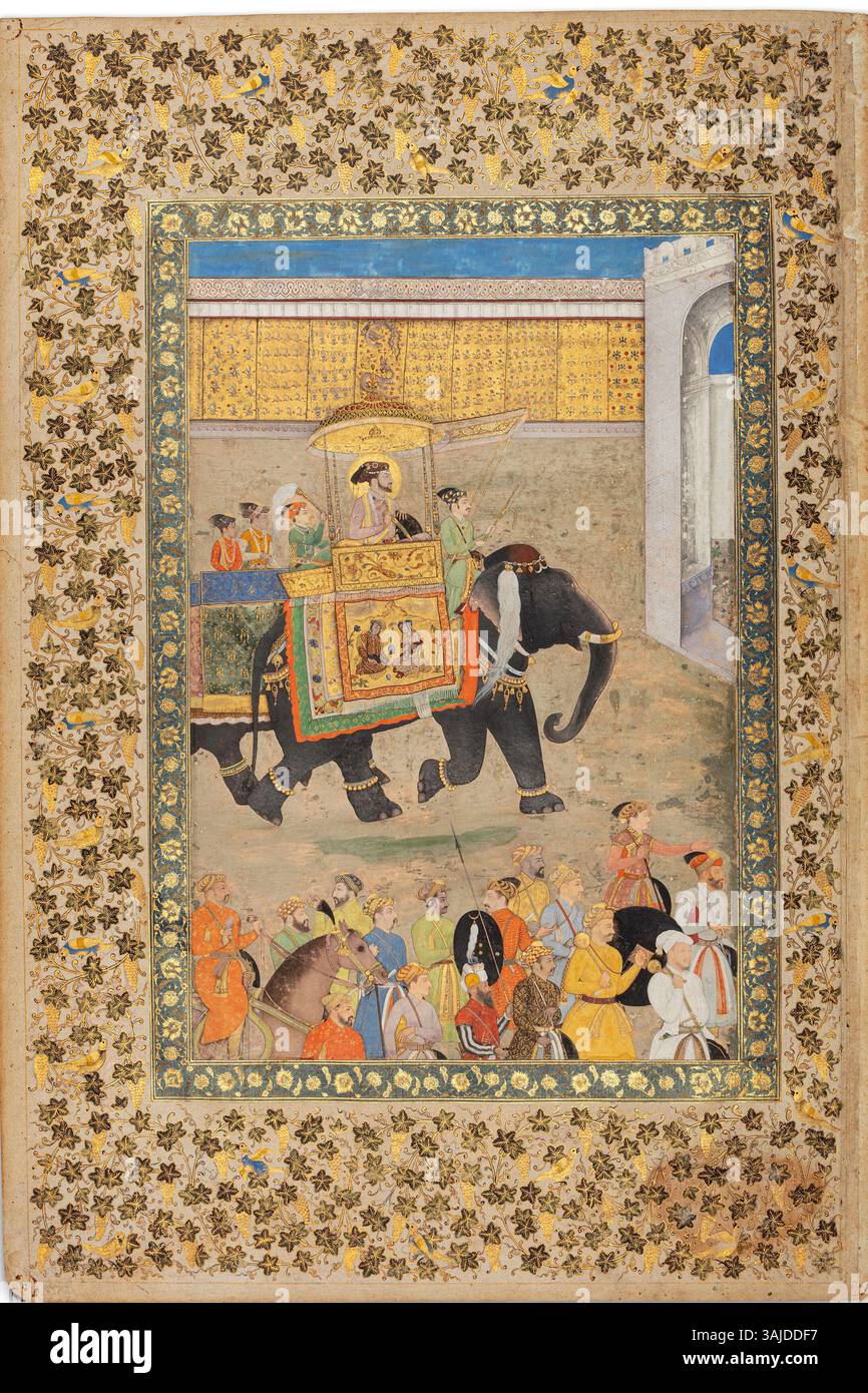 This 1630-1631 illustration from the Royal Padshahnamah depicts Shah Jahan entering his palace ...