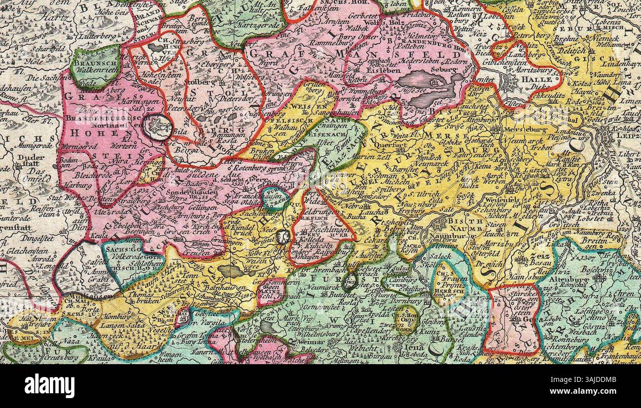 Homann Heirs map of Saxony, dated 1757, depicting a detailed ...