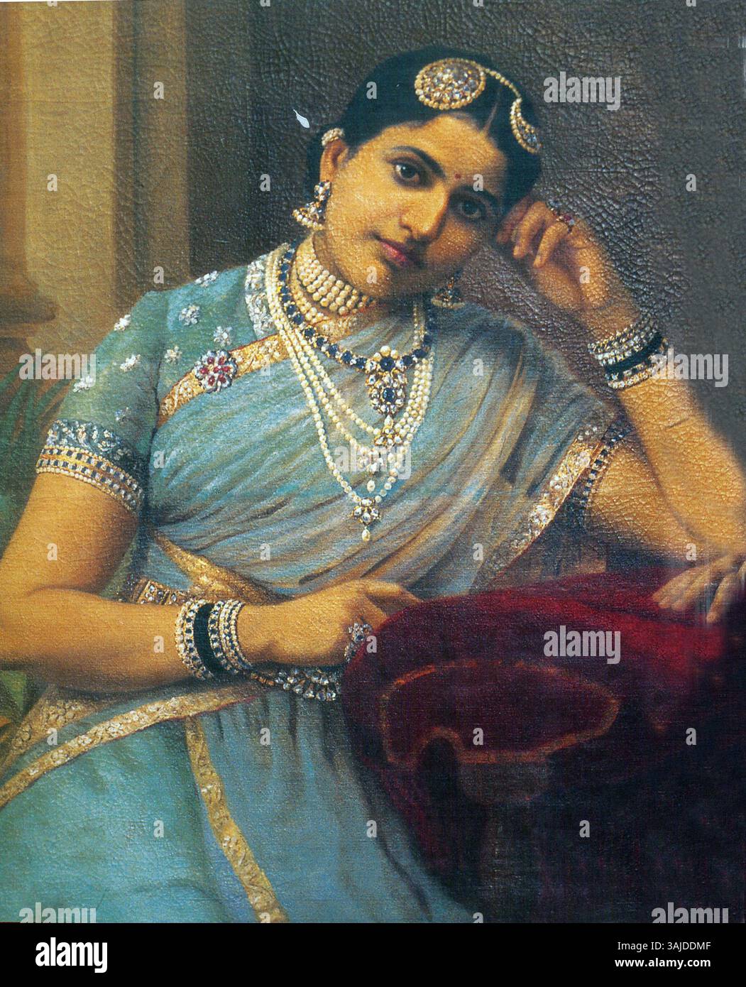 Raja Ravi Varma's 1902 painting *Raja and Rani of Kurupam* portrays the ...
