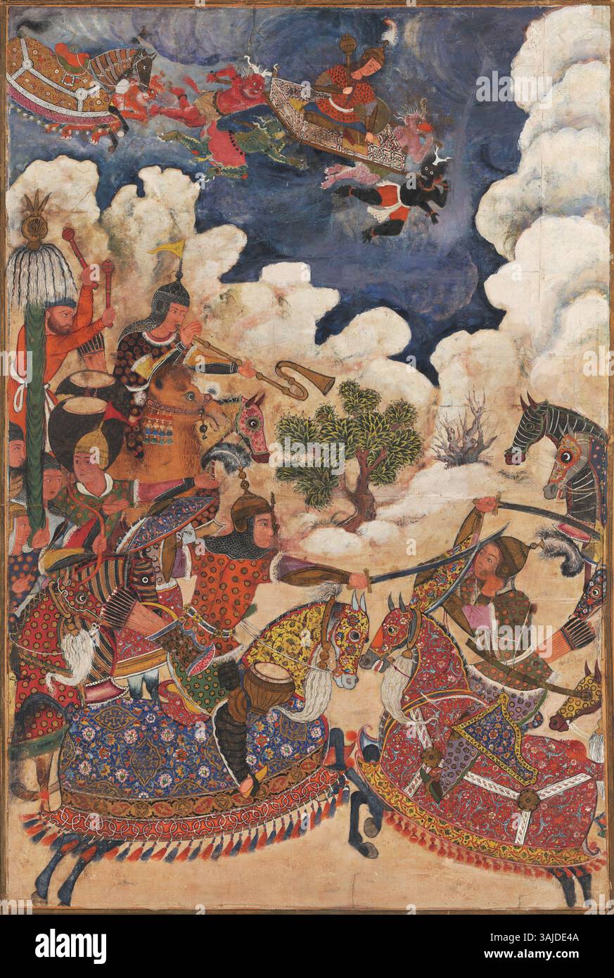 This painting depicts Ibrahim, son of Hamza, riding into battle on a ...