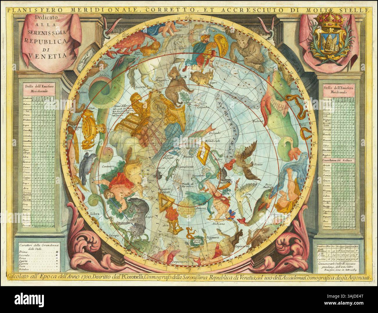 'Planisfero Meridionale' by Vincenzo Maria Coronelli, 1691, is a ...