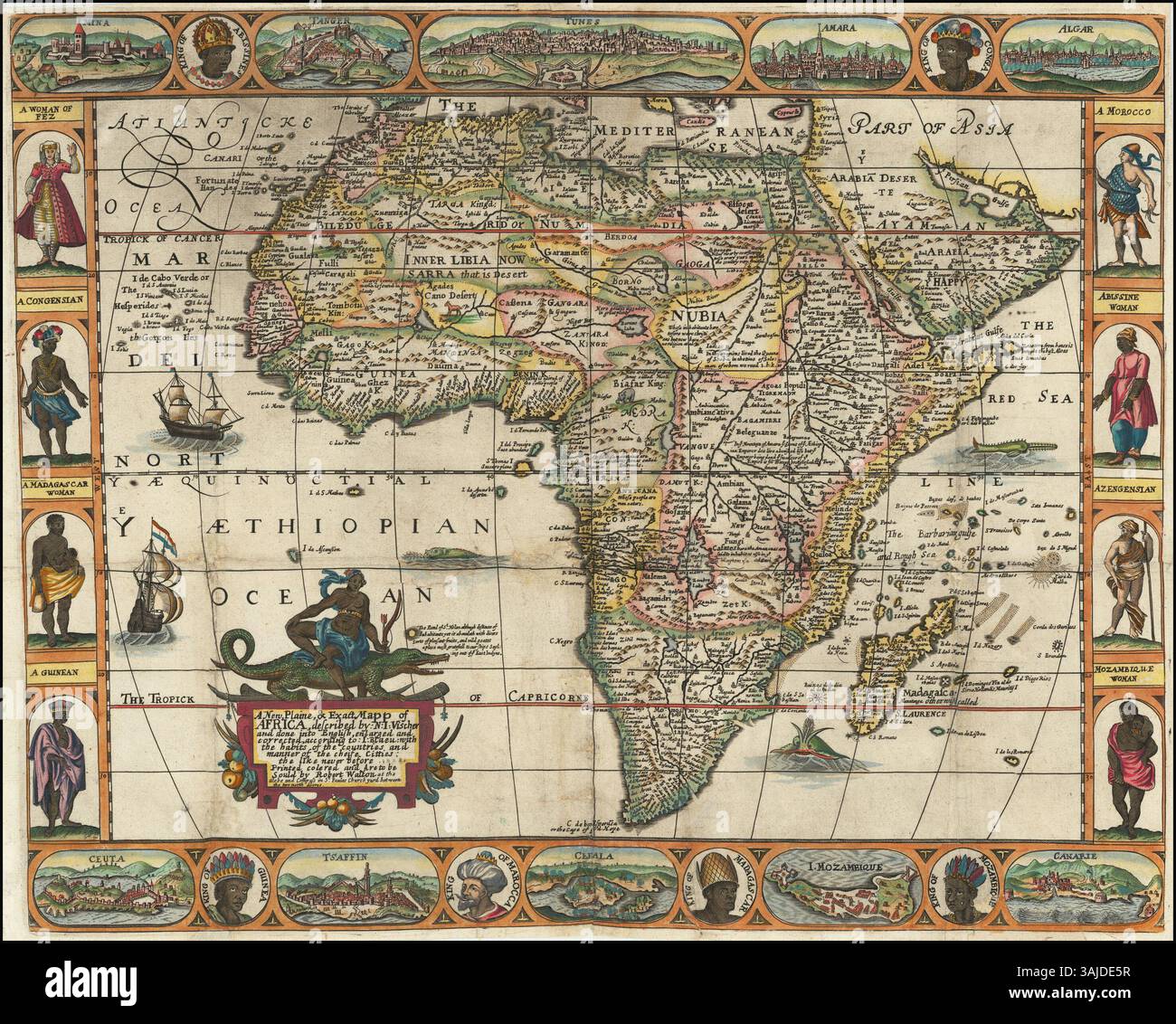 A map of Africa created by Robert Walton in 1658, titled 'A New, Plaine ...