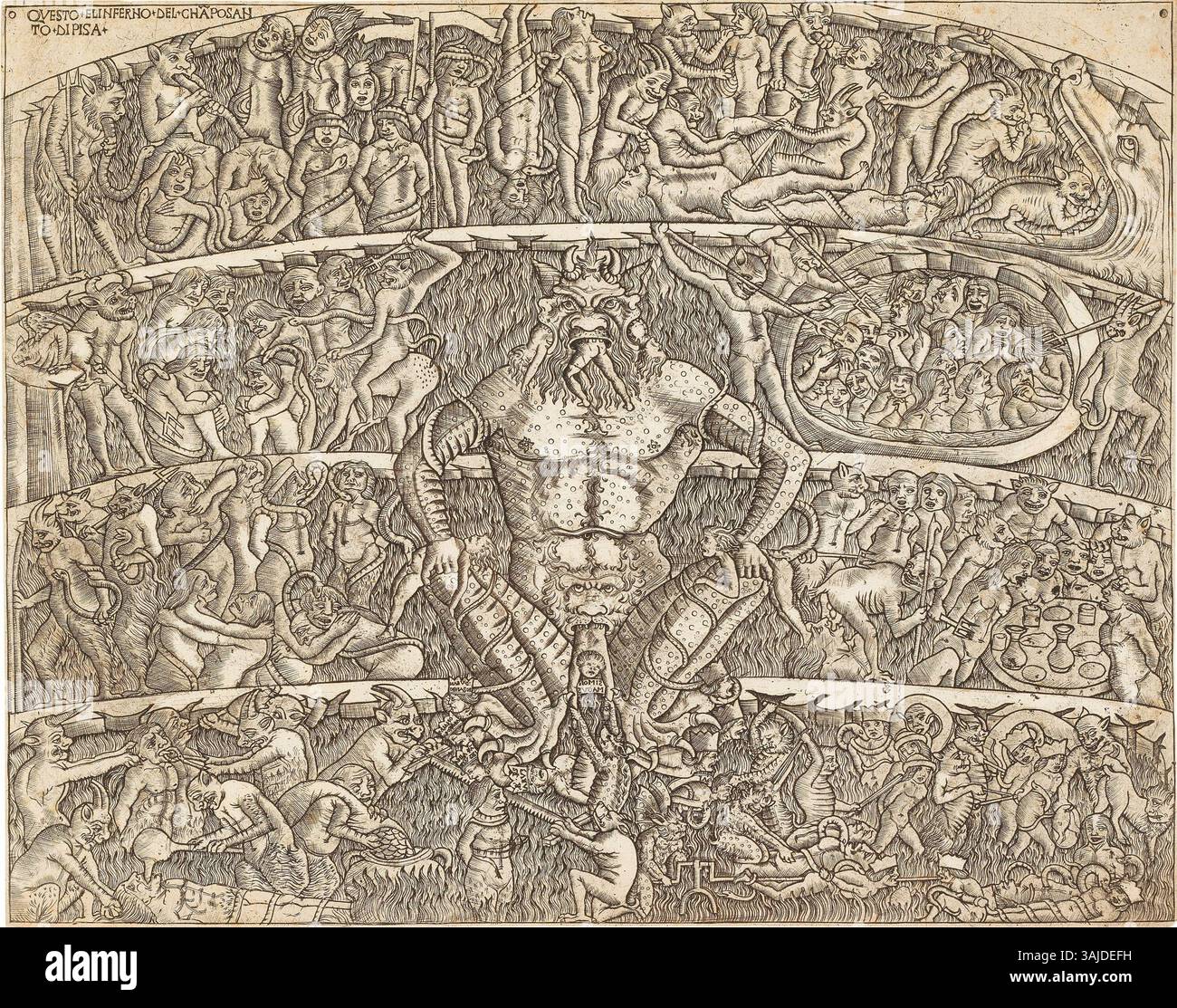 A 15th-century copper engraving of Dante's Inferno, based on frescoes ...