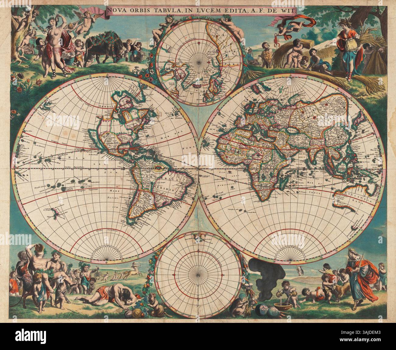 A world map published by Frederik de Wit around 1670. The map, titled ...