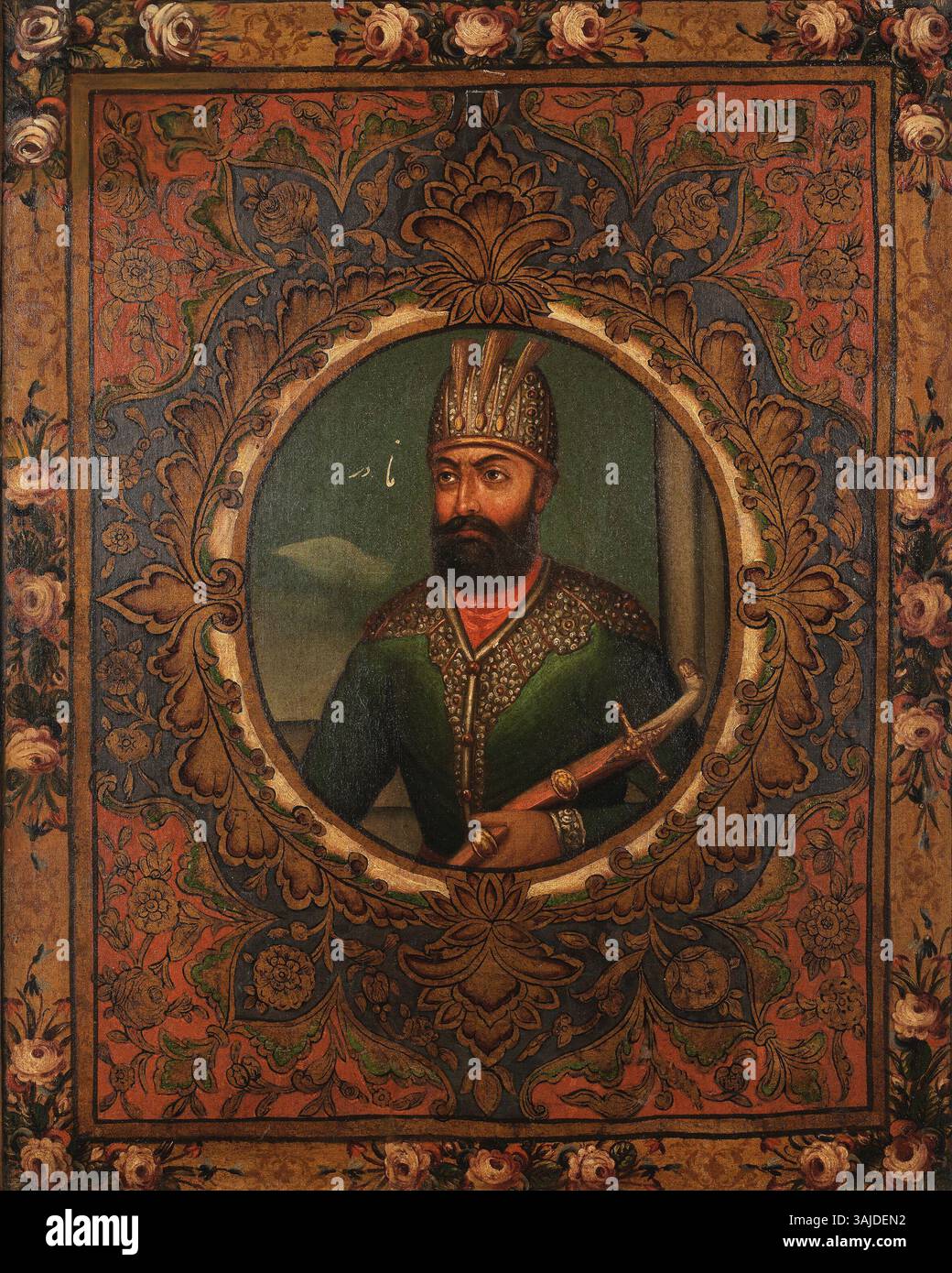 This mid-19th-century oil painting depicts Nadir Shah, a prominent ...