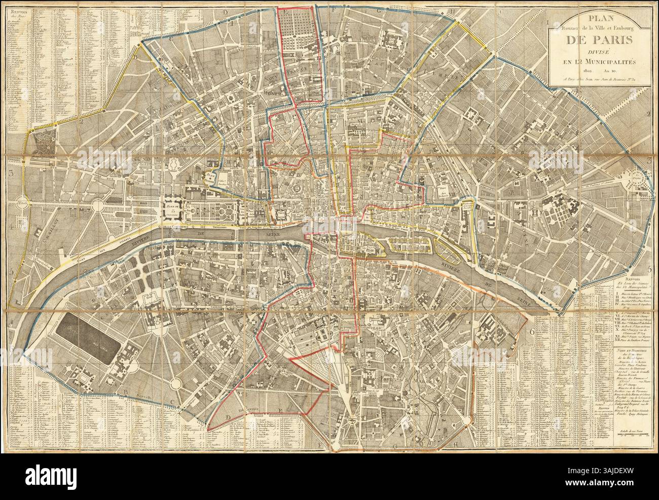 The 1802 map 'Plan Routier de la Ville et Faubourg de Paris Divise en ...