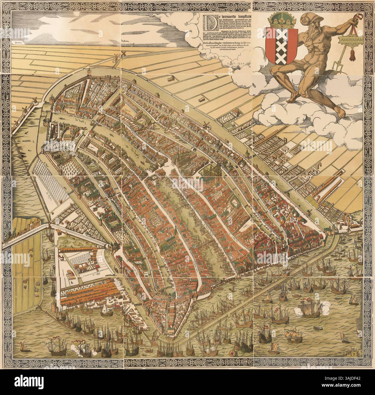 A 1544 map of Amsterdam by Cornelis Anthonisz, showing the city’s ...