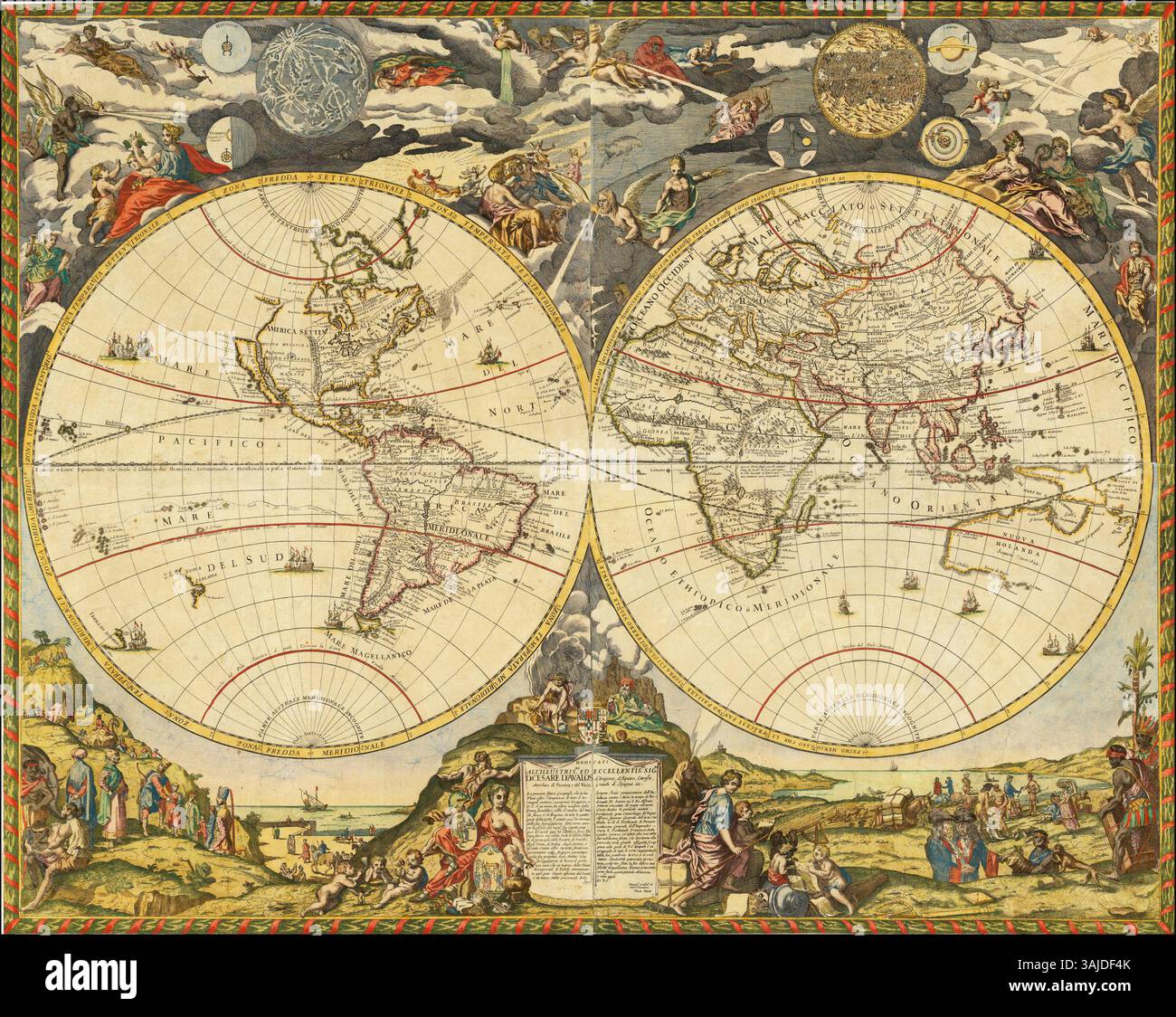This 1700 world map by Paolo Petrini presents a detailed view of the ...
