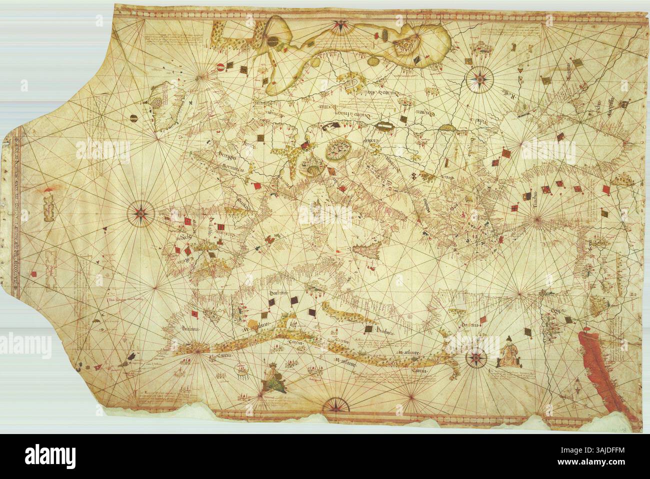 Andrea Benincasa’s 1508 nautical chart depicts the Mediterranean region ...