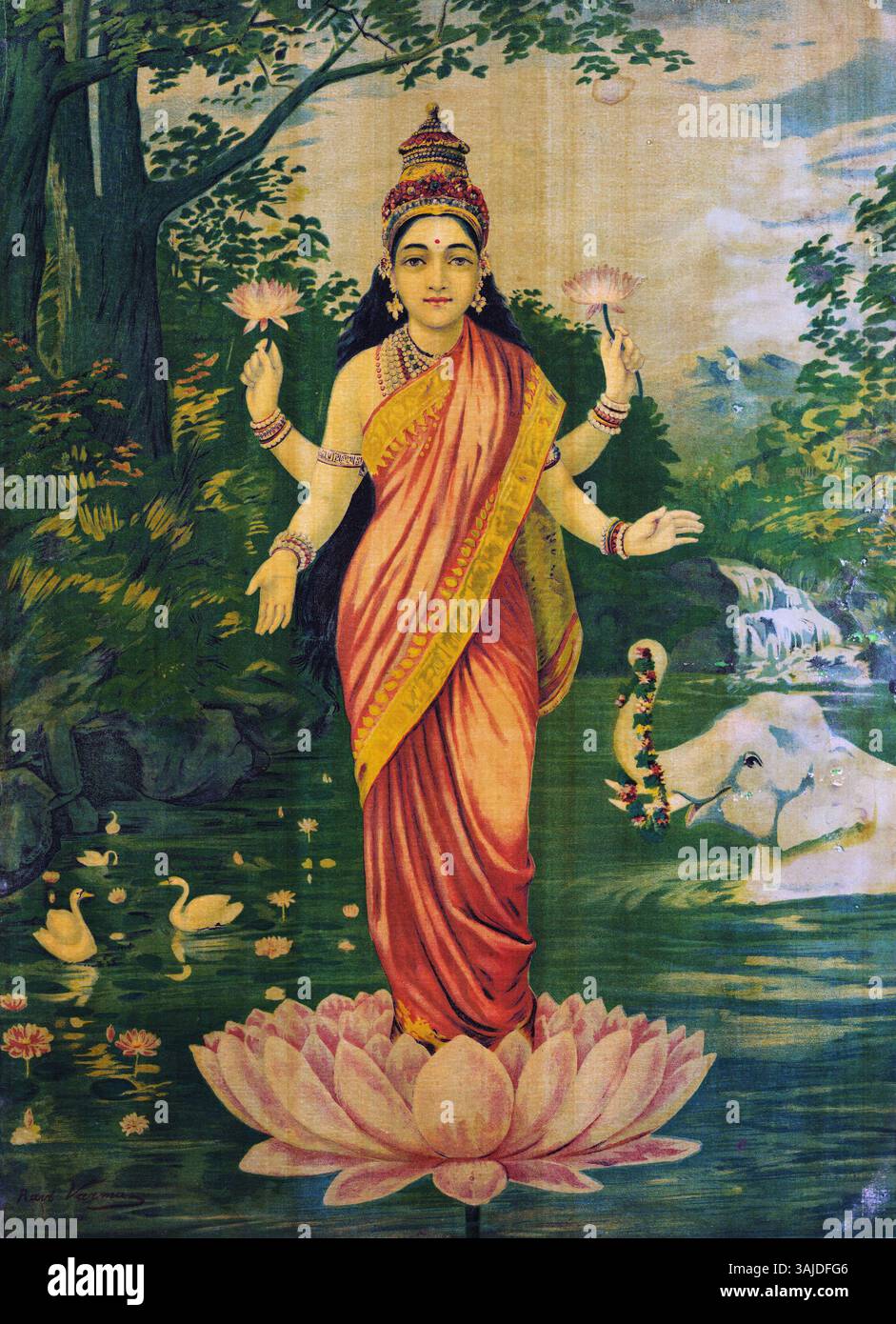 This artwork of Goddess Lakshmi by Raja Ravi Varma, created in the ...