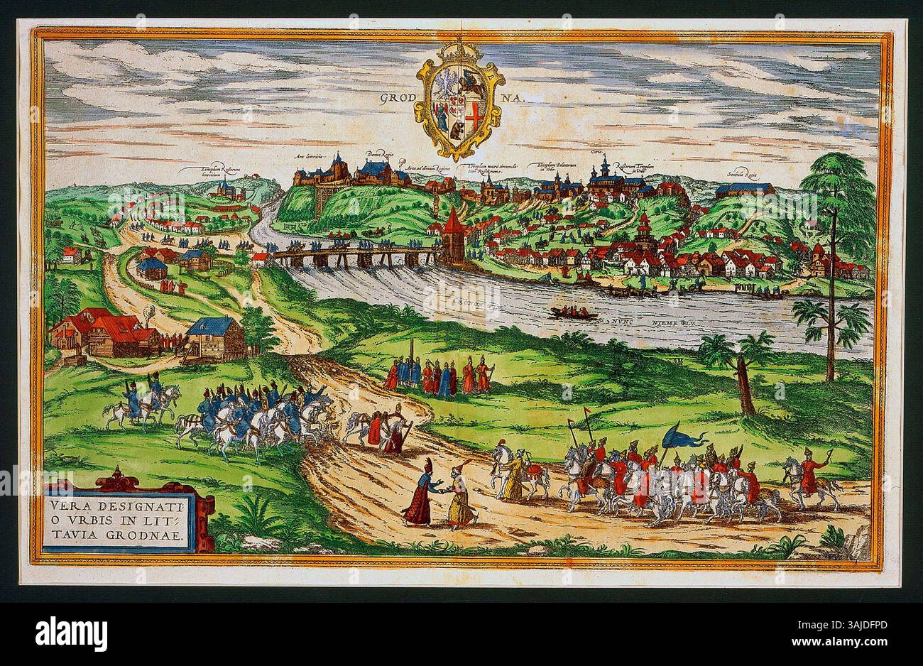 A detailed view of Hrodna, Belarus, created by Frans Hogenberg circa ...