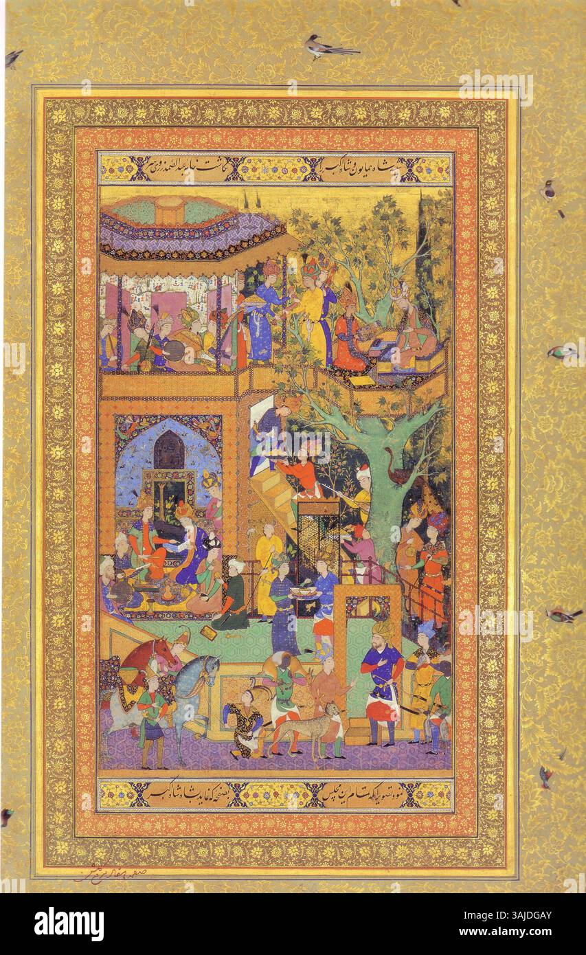 A folio from the Golshan Muraqqa by Abd al-Samad, depicting Akbar ...