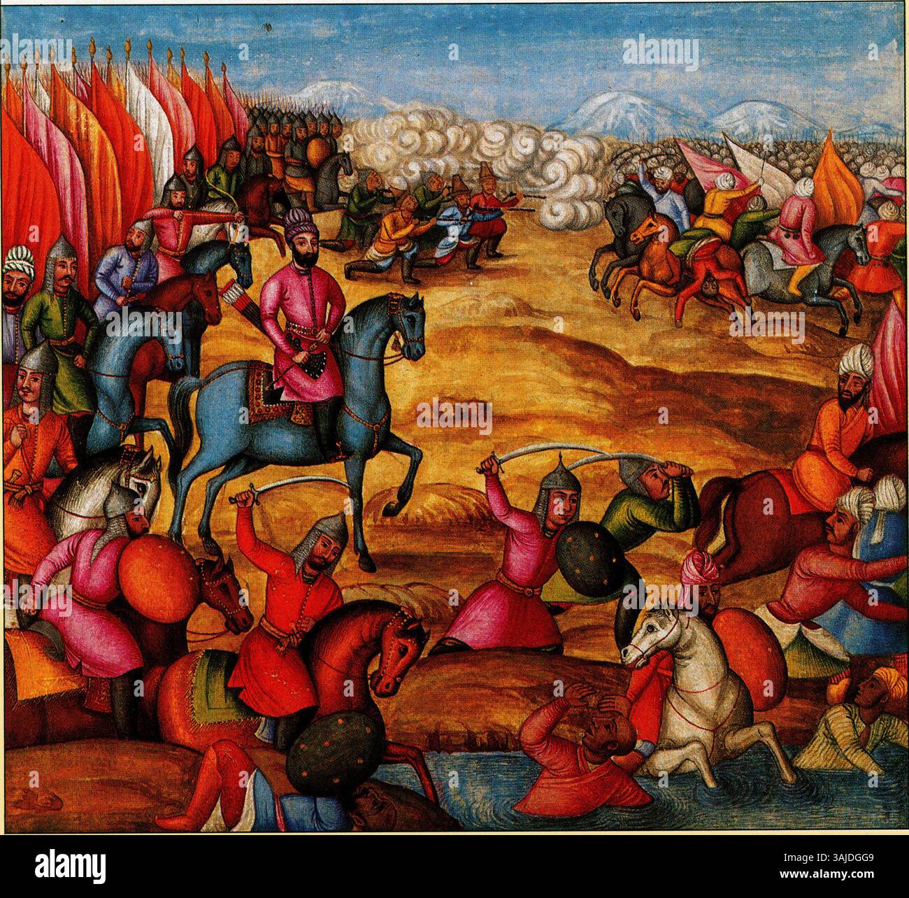 This page from the Jahangusha-ye Naderi depicts the Battle of Zarghan ...