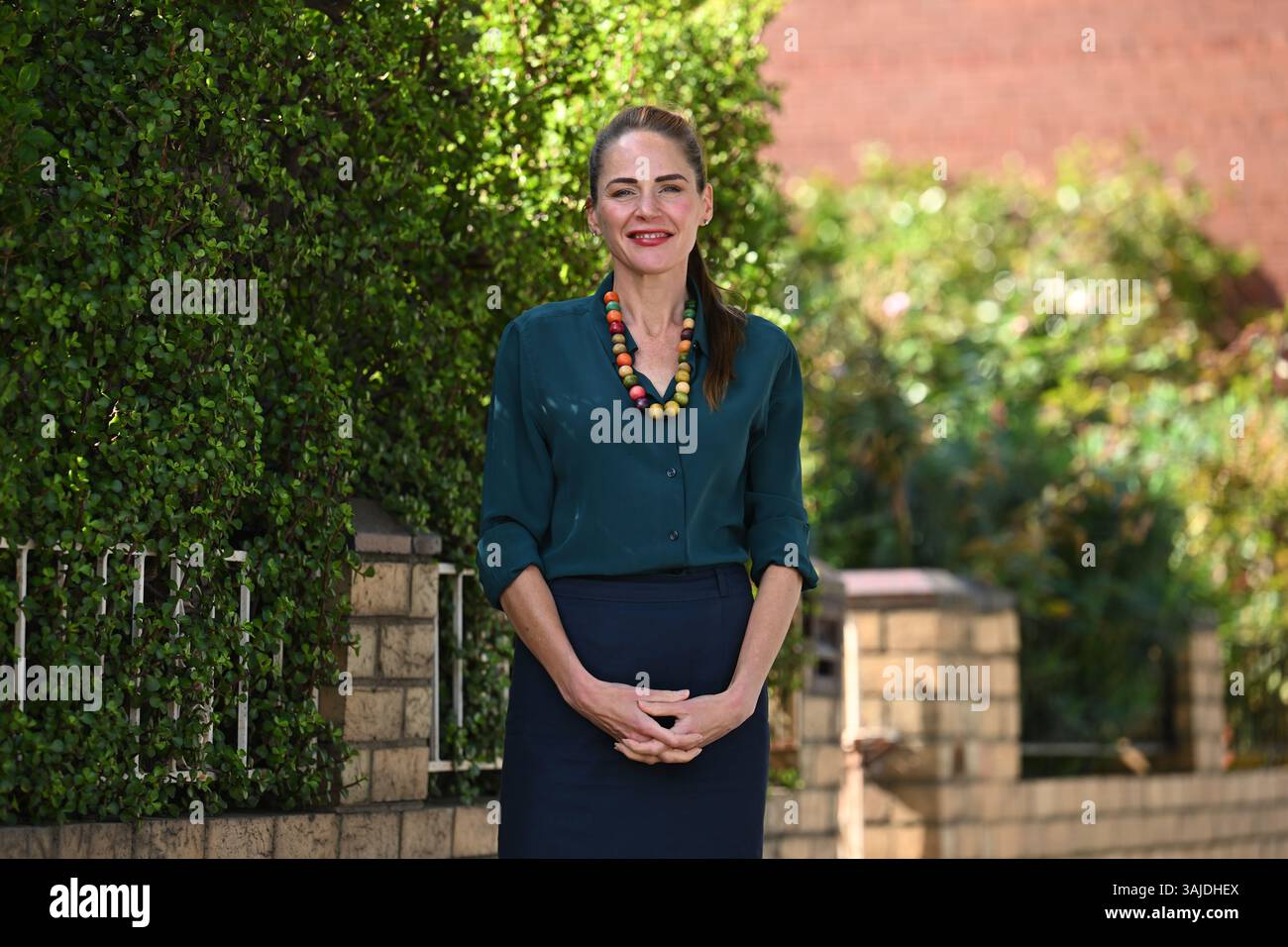 Melbourne, Australia. 11th Apr, 2025. Greens candidate for Macnamara Sonya Semmens poses for a ...