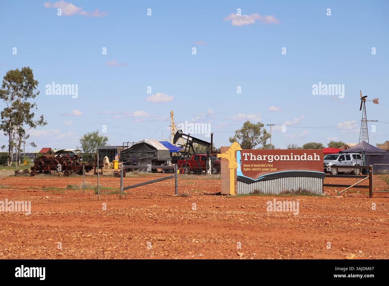 Thargomindah, Australia. 11th Apr, 2025. Signage at the flood ...