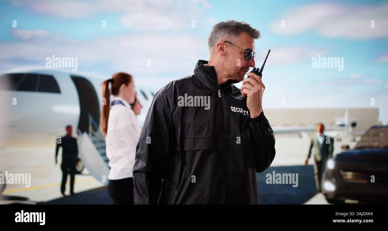 Security Guard Protects High-level VIPs Near Private Jet At Airport ...