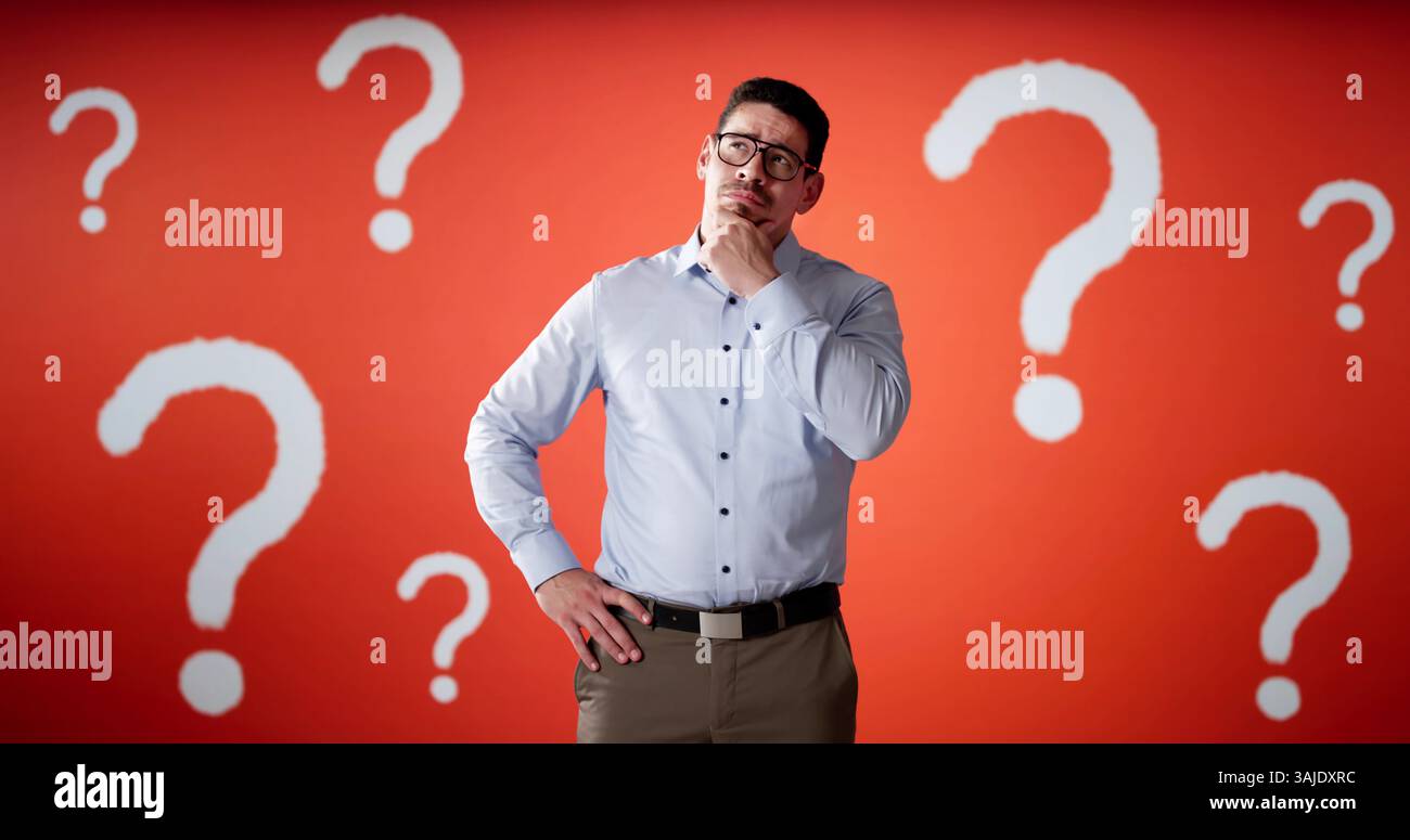 Lost Business Man And Question Marks. Employee Choosing Career Stock ...