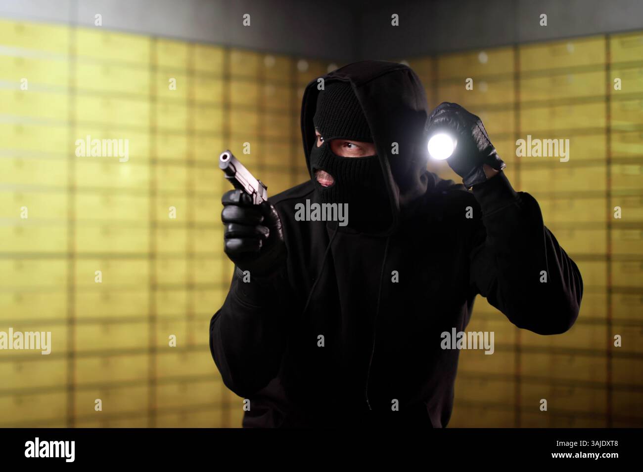 Vault Bank Robbery By Thief In Mask Stock Photo - Alamy