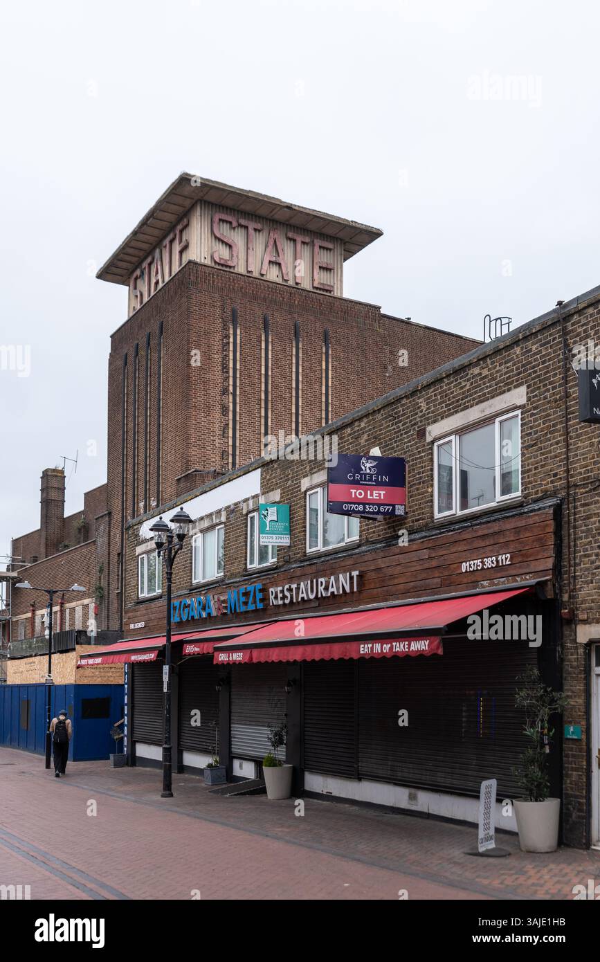 Old, closed and decaying State cinema. State movie theatre in Grays ...