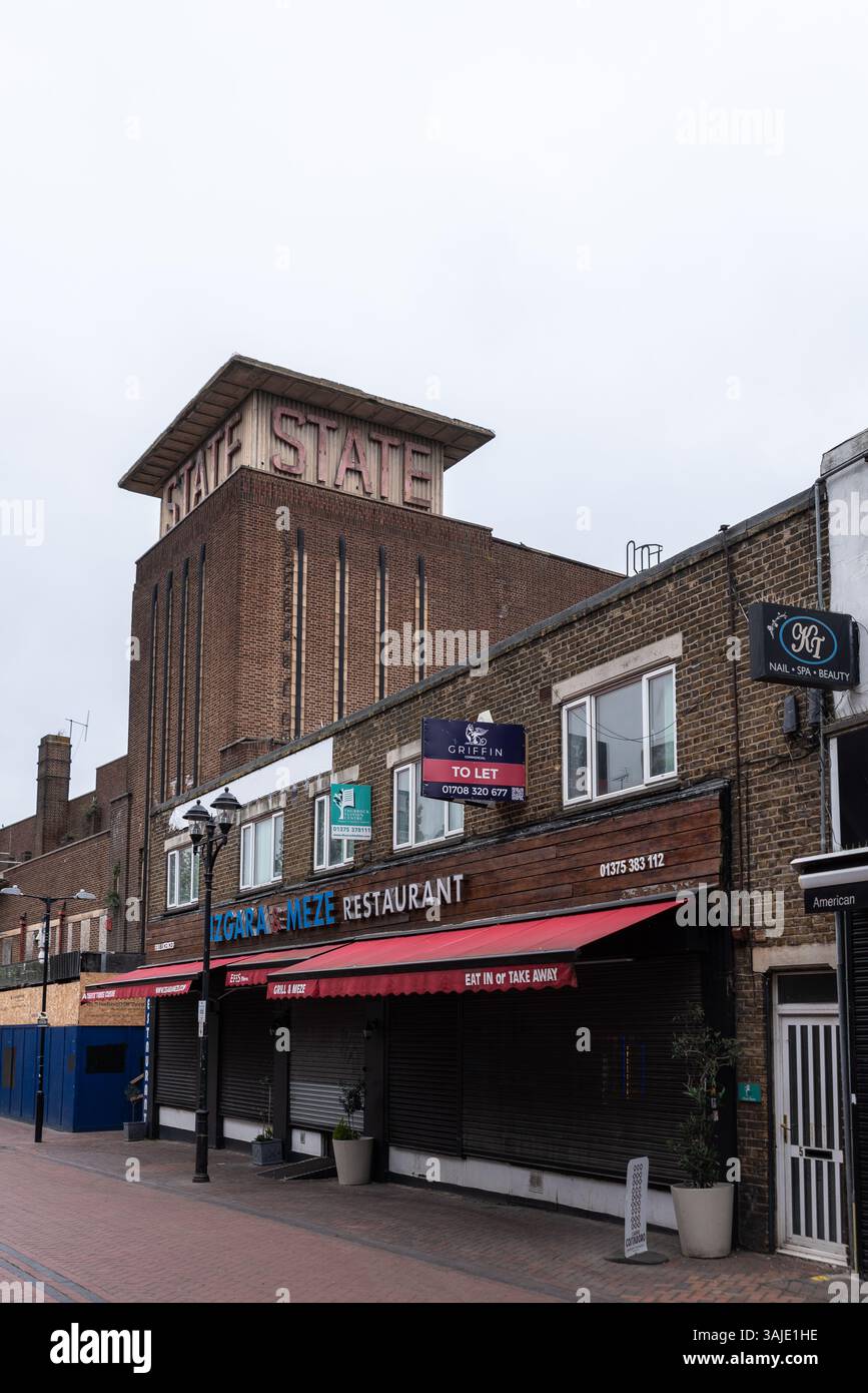 Old, closed and decaying State cinema. State movie theatre in Grays ...