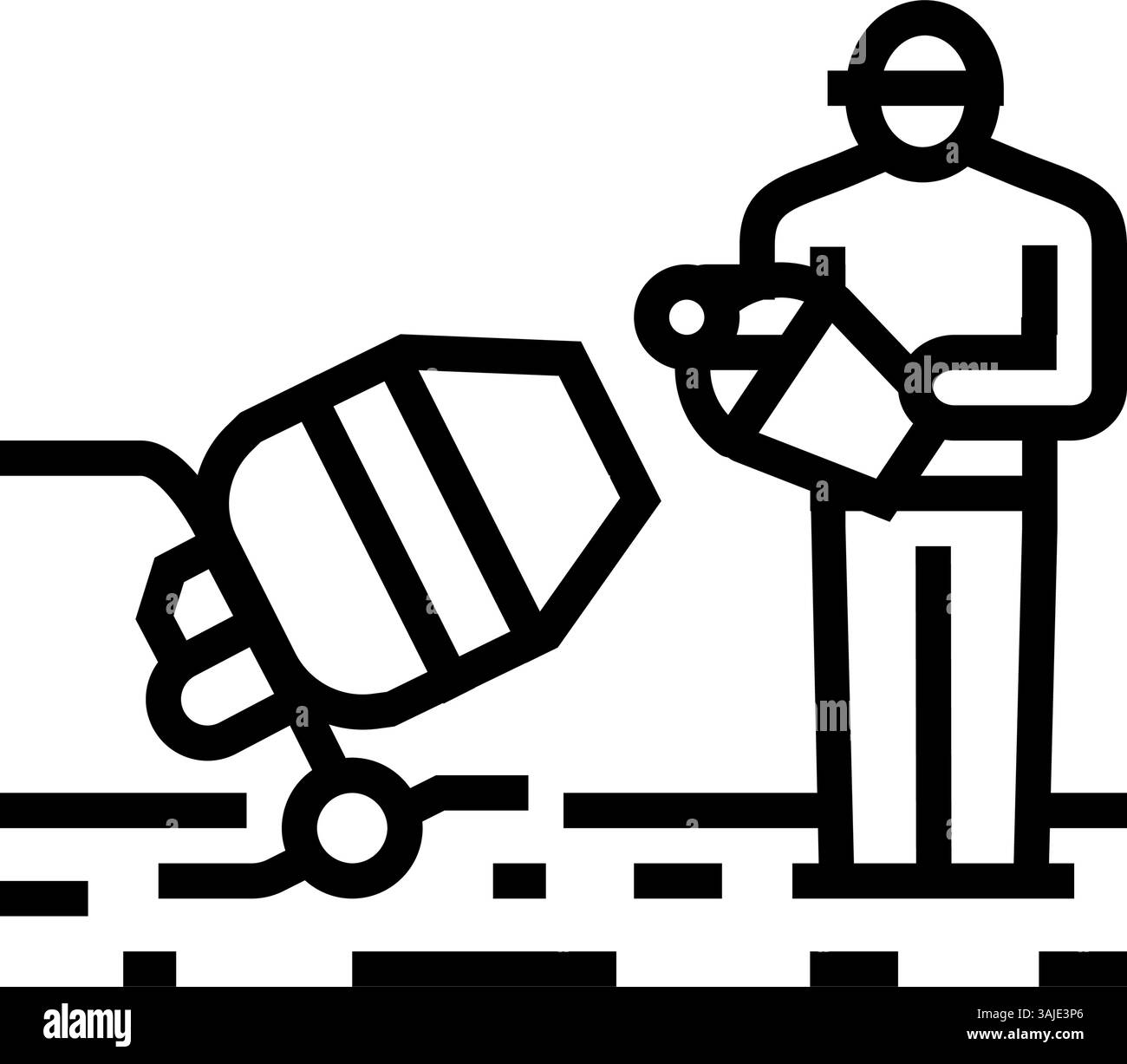 worker mixing cement concrete line icon vector illustration Stock ...