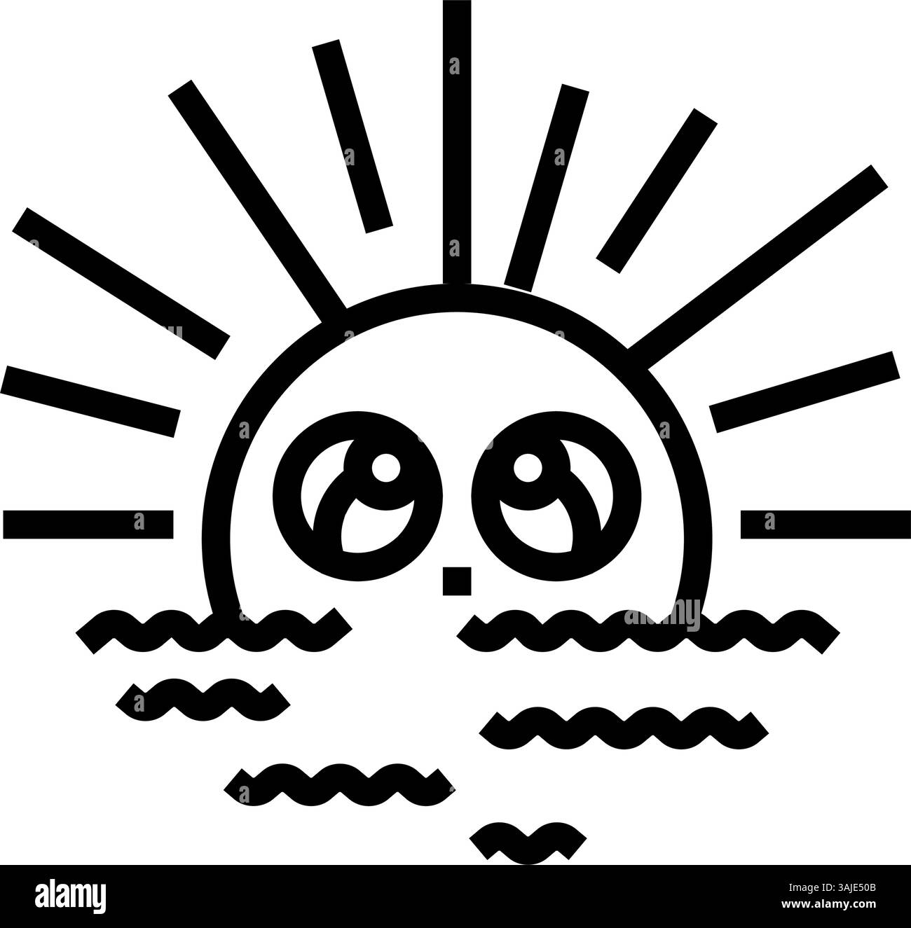 shy cute sun character line icon vector illustration Stock Vector Image ...