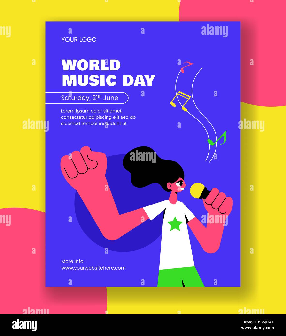 World Music Day Vertical Poster Artwork in Flat Cartoon Hand-Drawn ...