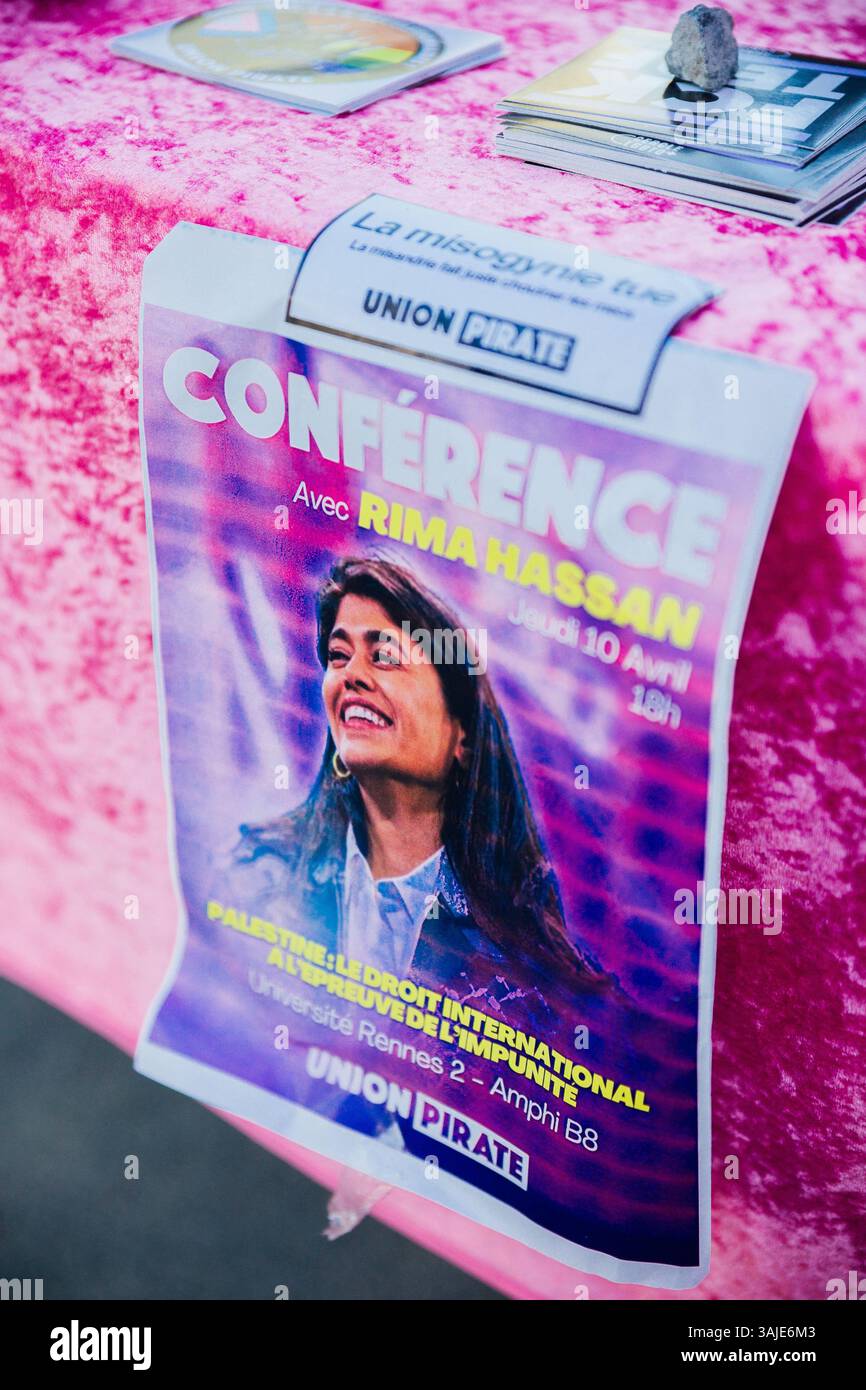 Rennes, France. 10th Apr, 2025. Illustrative photo of the Union Pirate student union conference ...