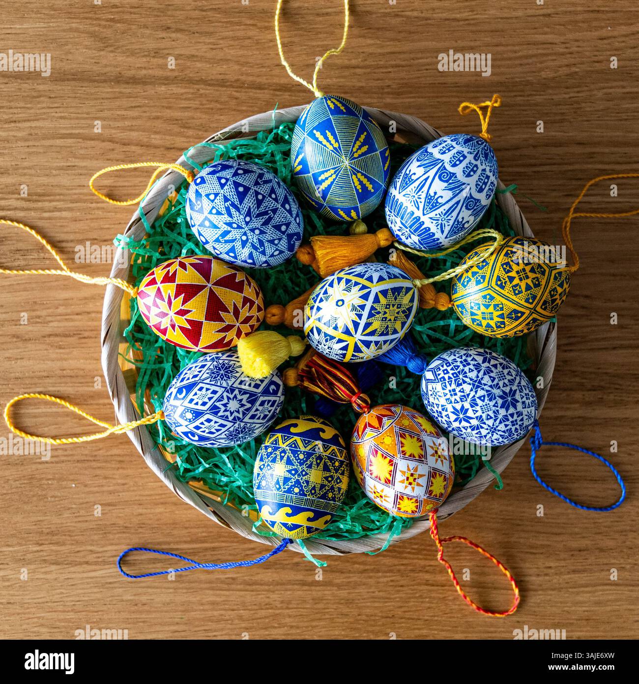 Colorful Easter eggs in various patterns create a stunning display in a ...