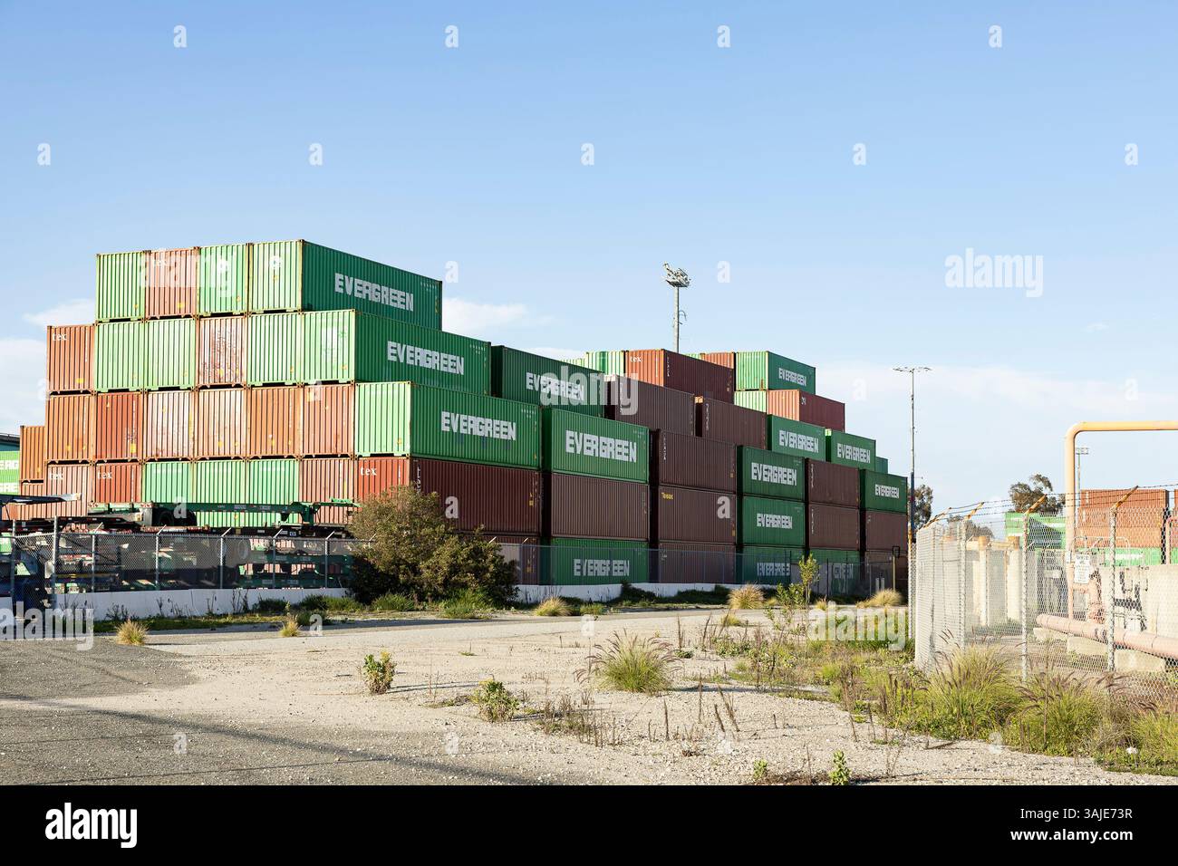 San Pedro, USA. 10th Apr, 2025. Stacks of shipping containers at the ...