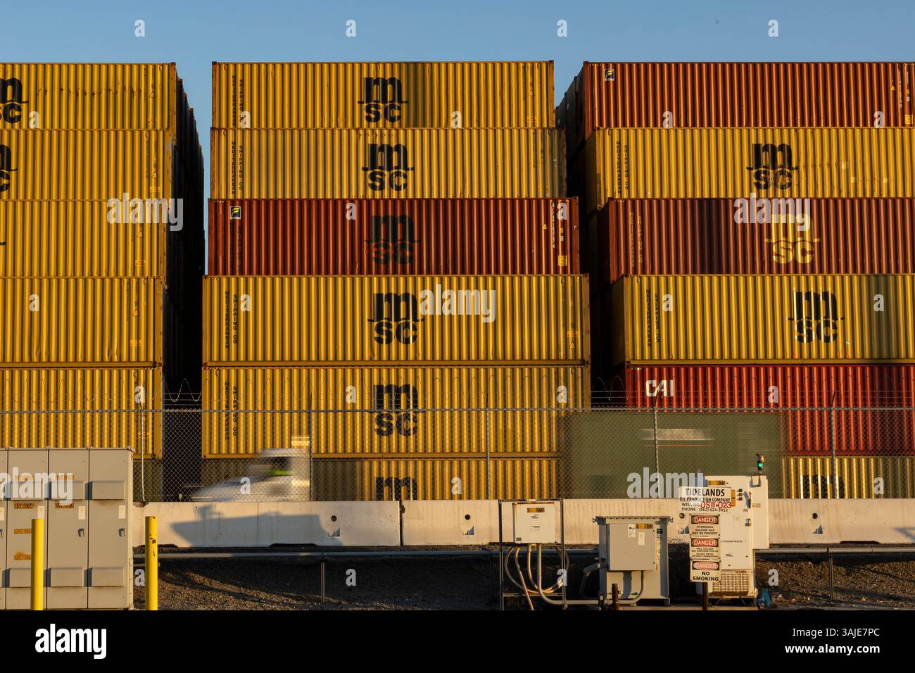 Long Beach, USA. 10th Apr, 2025. Stacked shipping containers at the ...