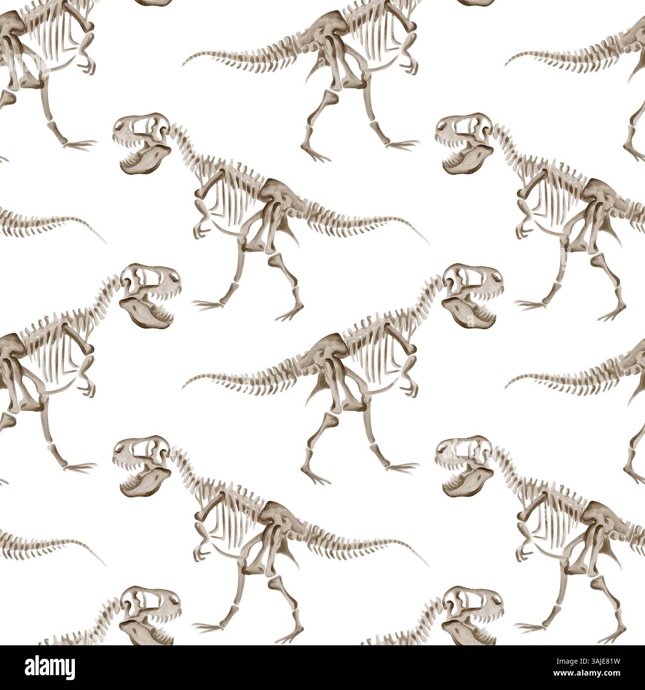 Seamless pattern of theranosaurus rex skeletons. T-Rex watercolor ...