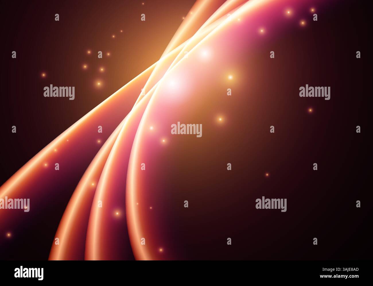 Abstract neon glowing line in motion with light sparkles and flares. Futuristic background, with ...