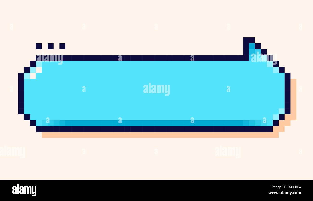 Speech bubble with color blue background drawn in 8 bit pixel art style ...
