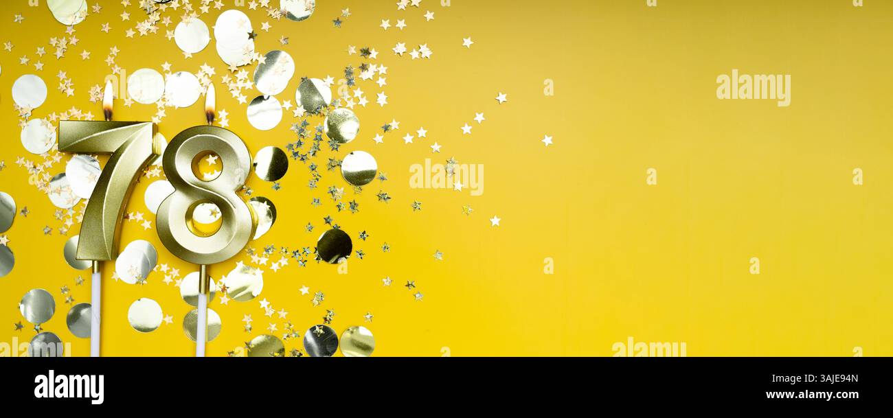 Seventy-eight years birthday. Number 78 golden celebration candle ...