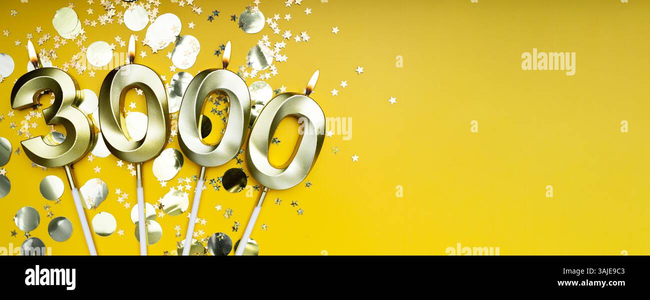 3K followers card. for social networks and blogs. Golden candles number ...