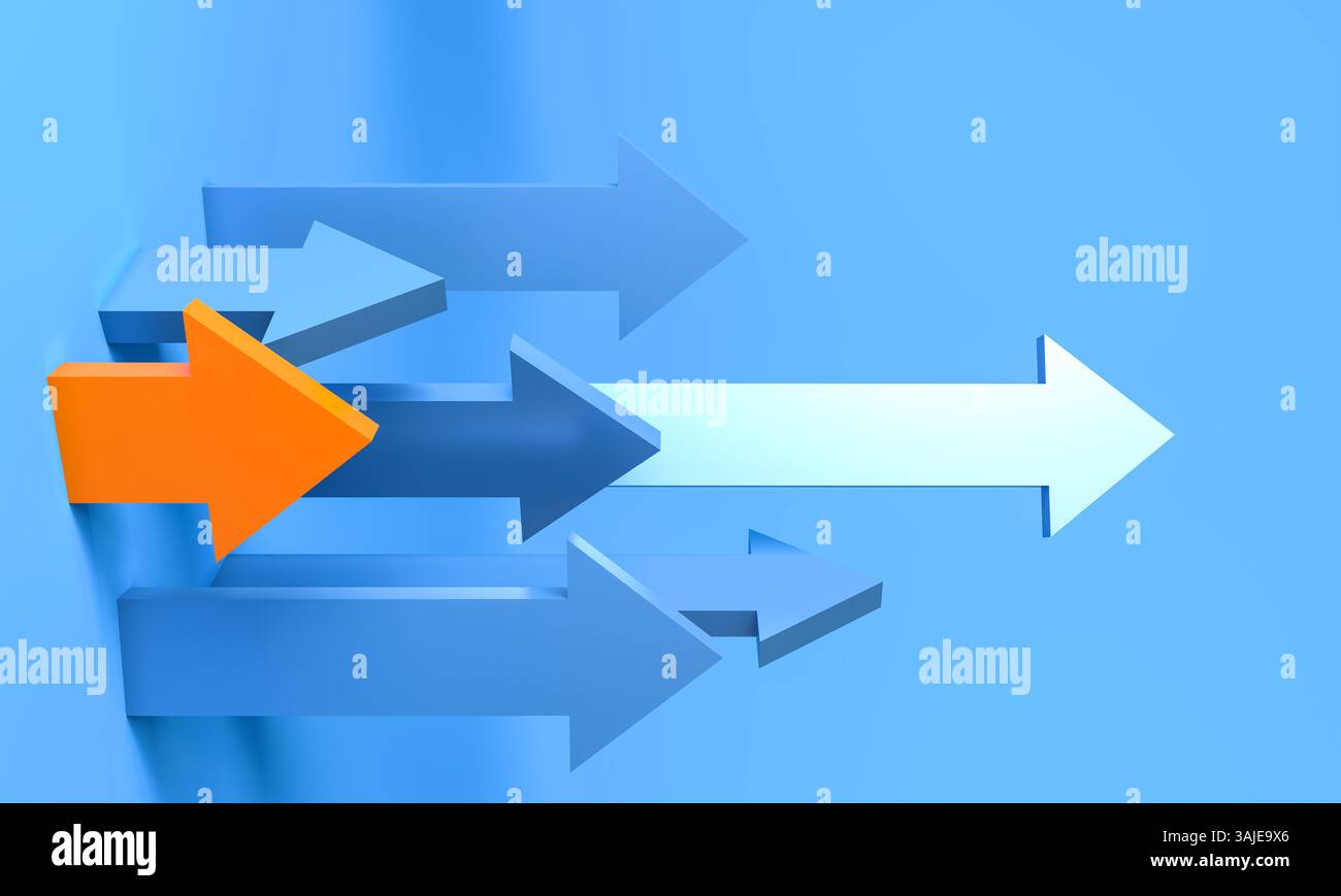 Orange arrow leading the way, symbolizing innovation, unique vision 3d ...