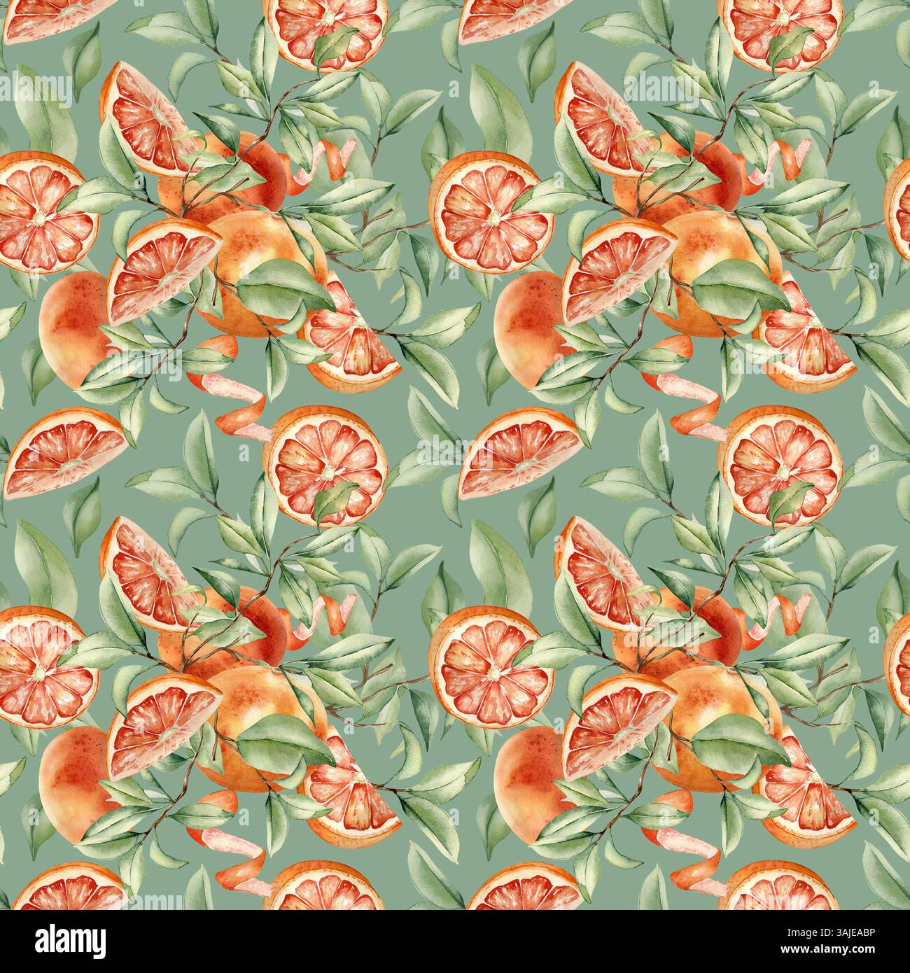 Grapefruit tree foliage watercolor seamless pattern on isolated ...
