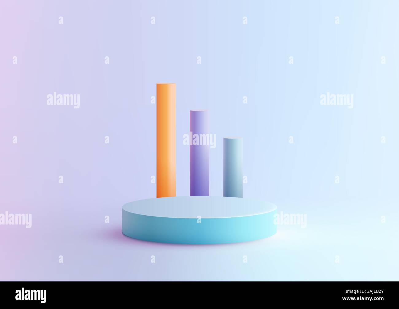 3d cylinders bar graph on a light blue circular platform, representing ...