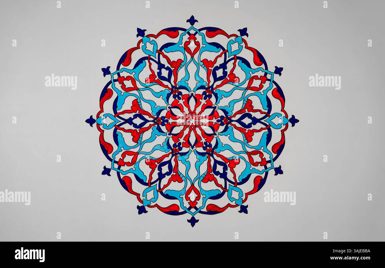 Intricately decorated ceiling with traditional Ottoman pattern painted ...