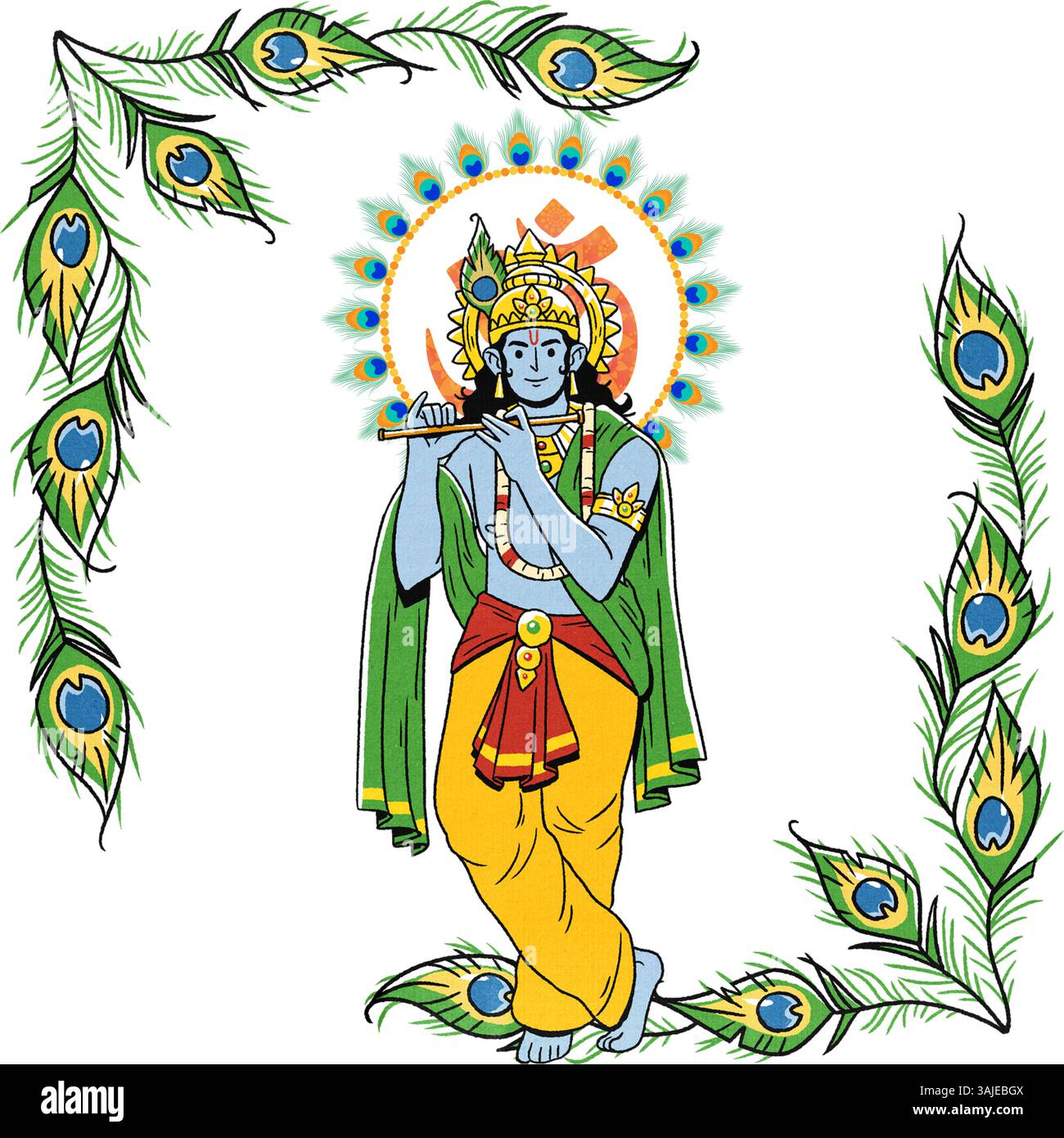 vector illustration of a Krishna with peacock feather vector ...